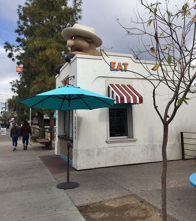 From another angle, Topo's whimsical architecture and that famous gopher create an instantly recognizable landmark.
