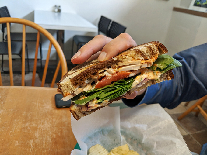 This veggie sandwich layers fresh ingredients between grilled bread, proving that meatless options can be just as crave-worthy as their carnivorous cousins.