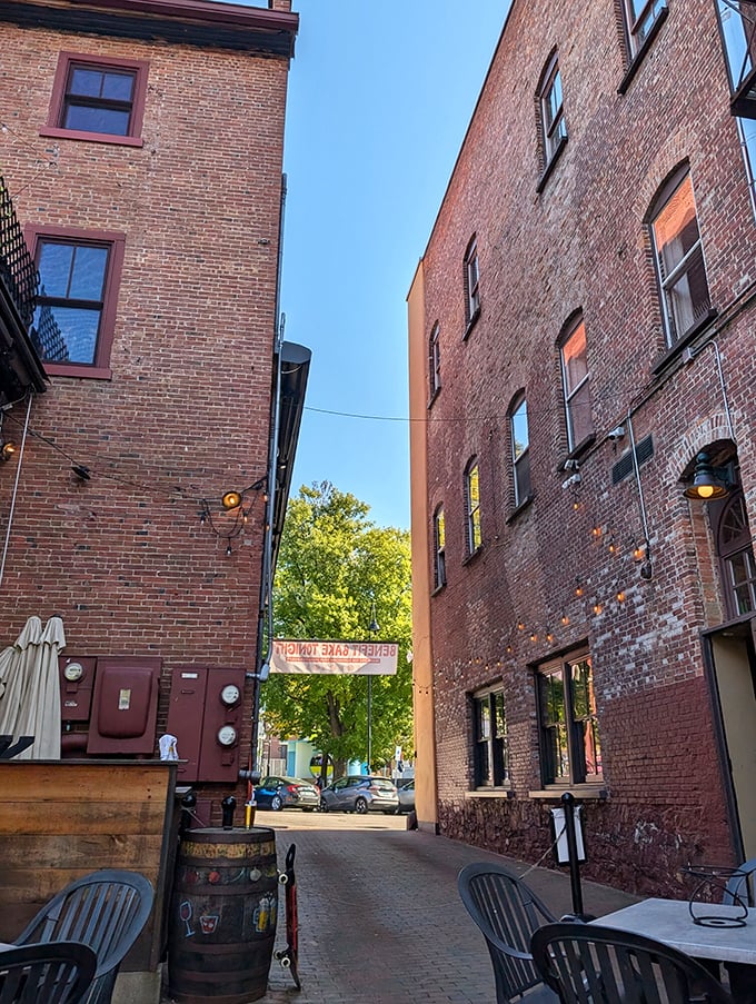 Secret passage to pizza paradise &ndash; this charming alleyway between brick buildings leads hungry visitors to flatbread nirvana.