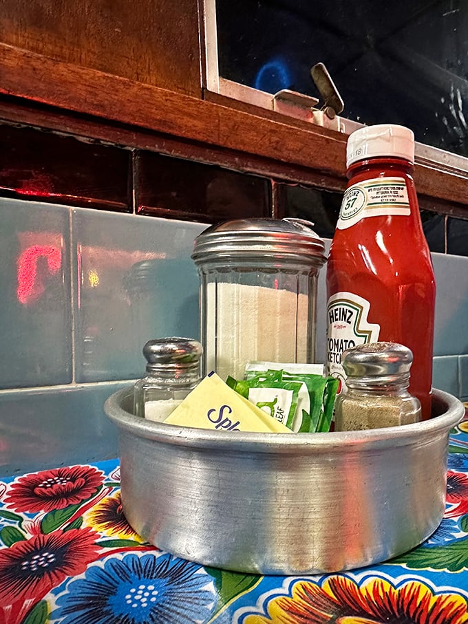 Condiment caddy perfection: The humble aluminum holder containing all you need to customize your A1 experience.