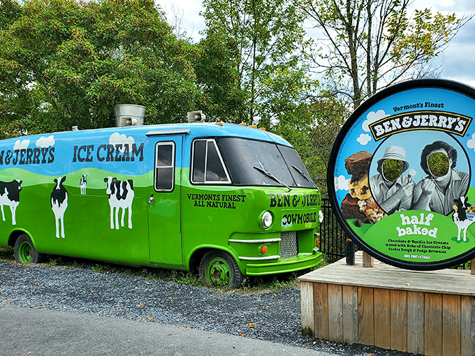 The iconic "Cowmobile" stands as a quirky monument to Ben & Jerry's humble beginnings and their Vermont dairy farmer partnerships.