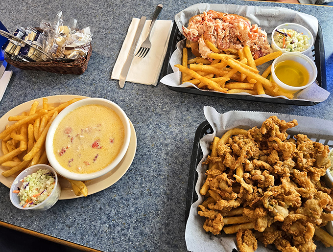 A feast fit for royalty &ndash; lobster stew, fried clams, and a lobster roll create the ultimate Maine trifecta.