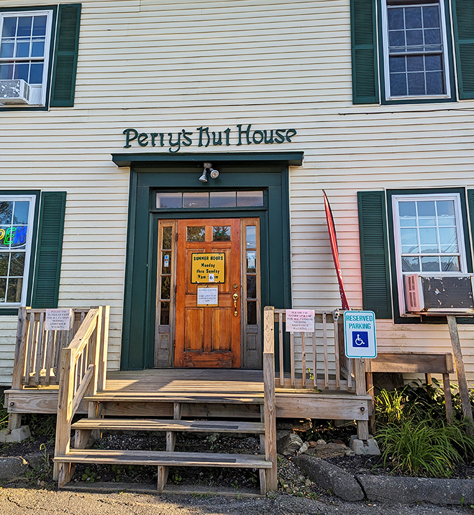 The welcoming entrance to Perry's Nut House promises treasures beyond the wooden door &ndash; a portal to sweet nostalgia and unexpected finds.