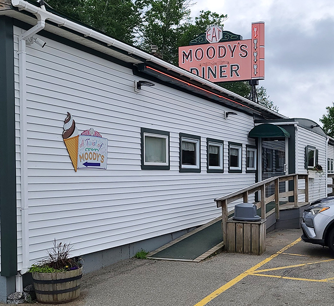 The diner's simple exterior belies the culinary treasures waiting inside this unassuming Maine landmark.
