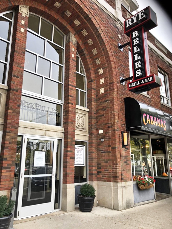 Step into flavor town! RyeBelles' entrance is like a portal to culinary bliss, promising delicious adventures beyond its brick facade.