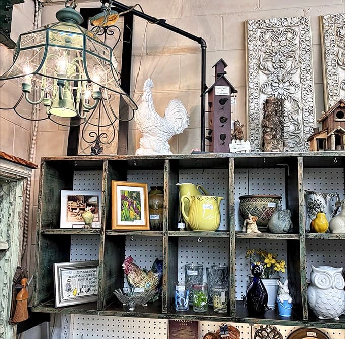Farmhouse-chic meets vintage charm with roosters, owls, and decorative pieces that bring character and history to modern homes seeking authentic touches.