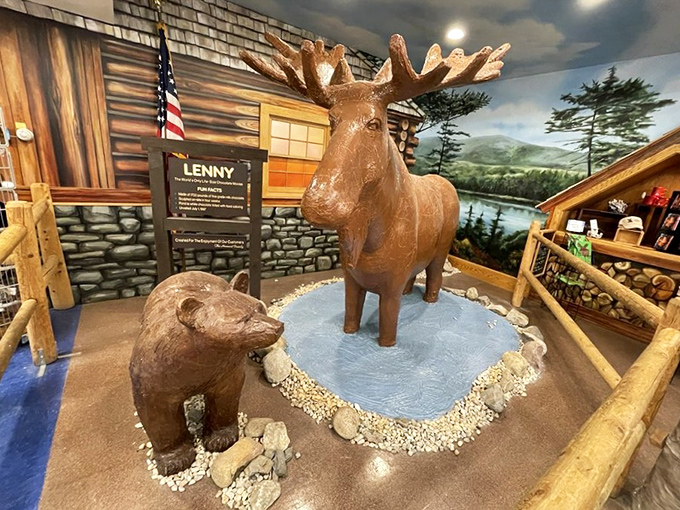 A full view of the chocolate wilderness diorama shows the incredible detail that makes this attraction worth the trip alone.