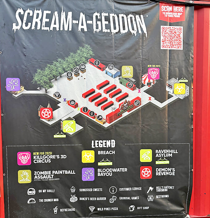The park map reveals the full scope of terror awaiting visitors &ndash; from haunted houses to food options for fueling your fear.