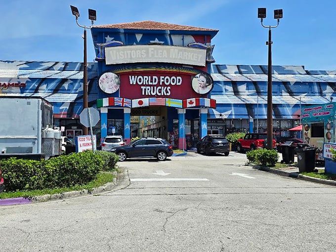 The outdoor food truck area promises international culinary adventures, where the hardest decision is choosing between tacos, arepas, or both.