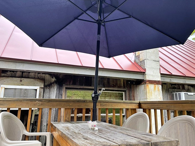 The outdoor deck offers fresh air dining during warmer months &ndash; simple pleasures with mountain views on the side.