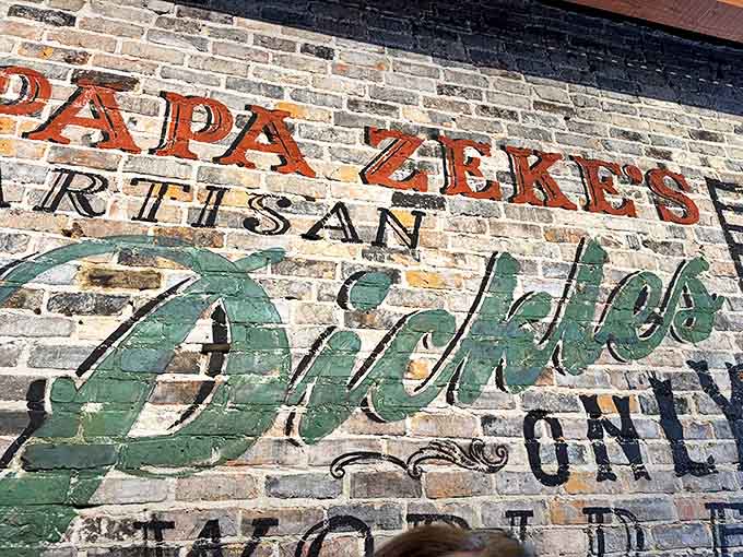 The vintage-inspired pickle advertisements painted directly onto exposed brick walls add to the charm that makes this sandwich shop more than just a place to eat.