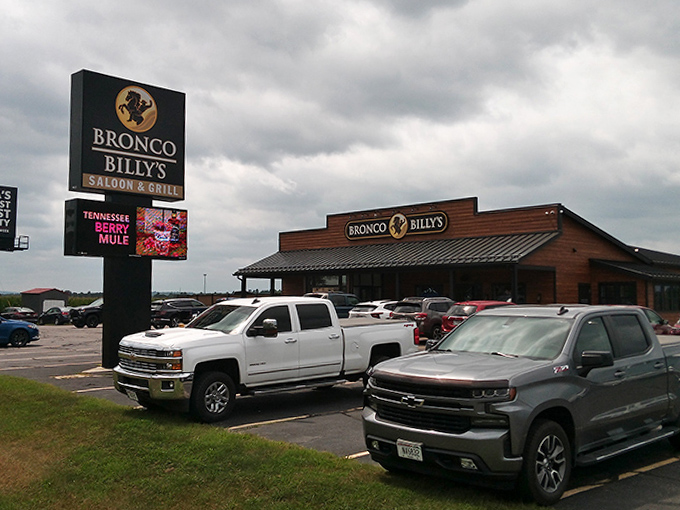 Even from the outside, that illuminated sign serves as a beacon for hungry travelers seeking authentic Wisconsin flavors.