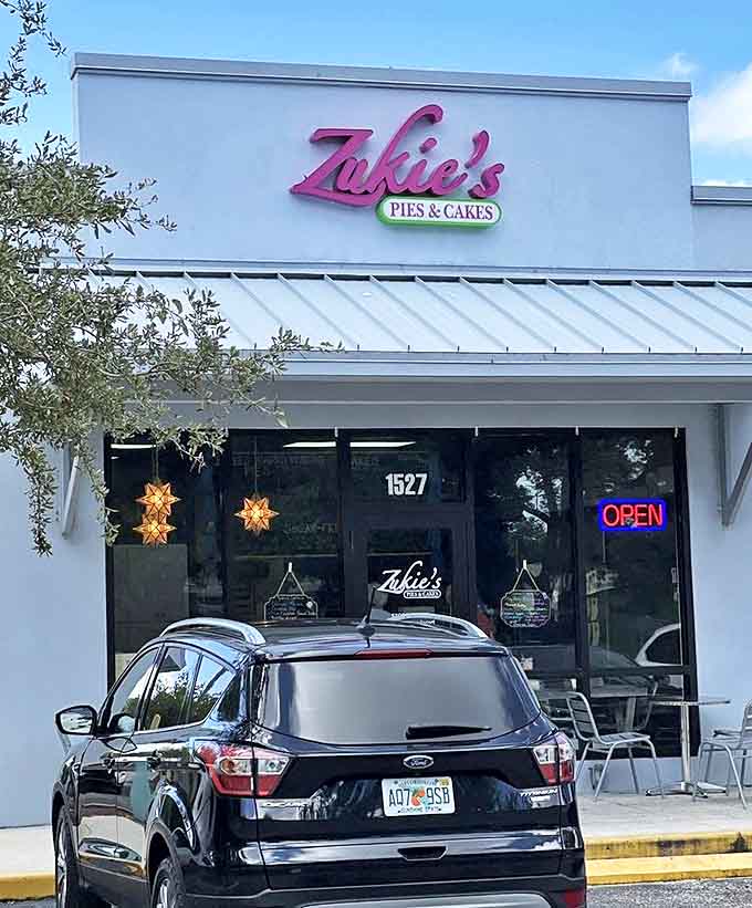 Even from the parking lot, Zukie's beckons with its clean white exterior and that unmistakable pink signage &ndash; worth the detour.