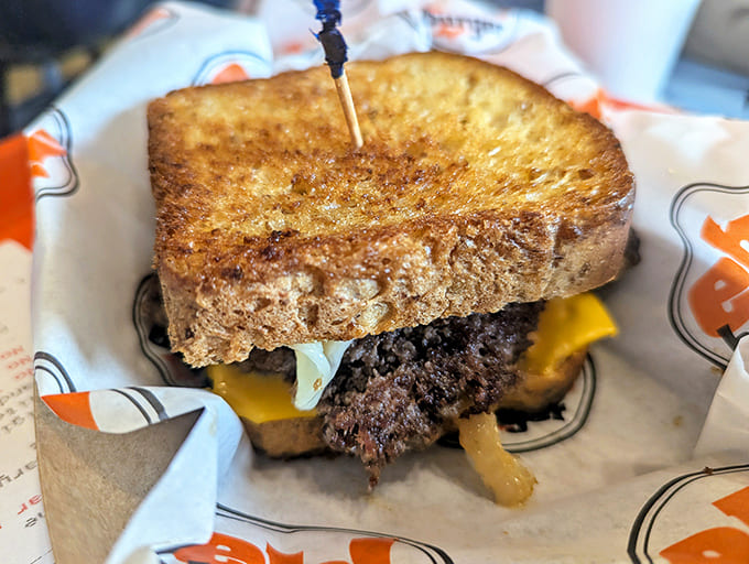 The legendary patty melt &ndash; where caramelized onions, melty cheese, and perfectly seasoned beef meet between slices of grilled sourdough.