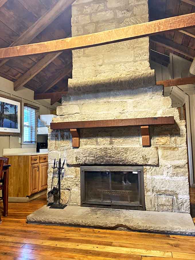 Stone fireplaces anchor cabin interiors, promising cozy evenings regardless of what weather Ohio decides to serve up.