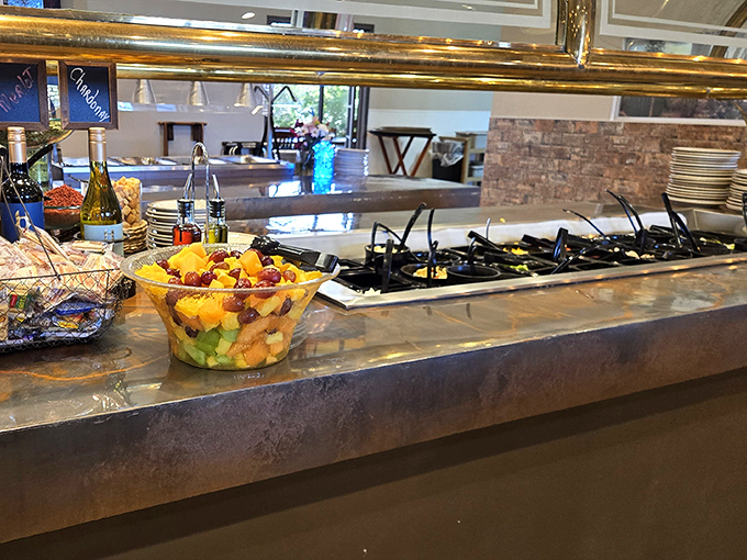 The salad bar offers fresh ingredients for those looking to balance their indulgence with something green.