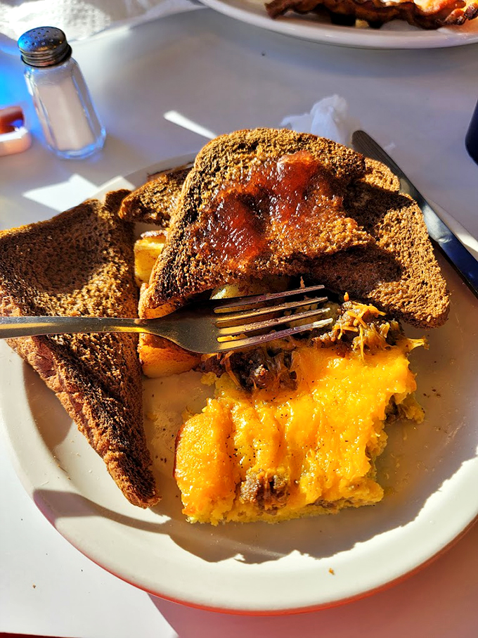 Toasted perfection meets gooey goodness! This sandwich isn't just lunch. It's a warm hug for your taste buds on a perfectly toasted plate.