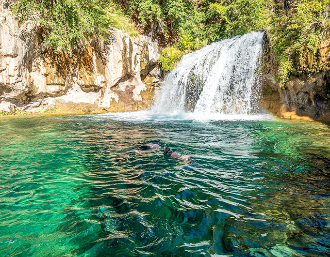 Beneath the surface: A swimmer explores the underwater world of Fossil Creek, where visibility rivals tropical snorkeling destinations.