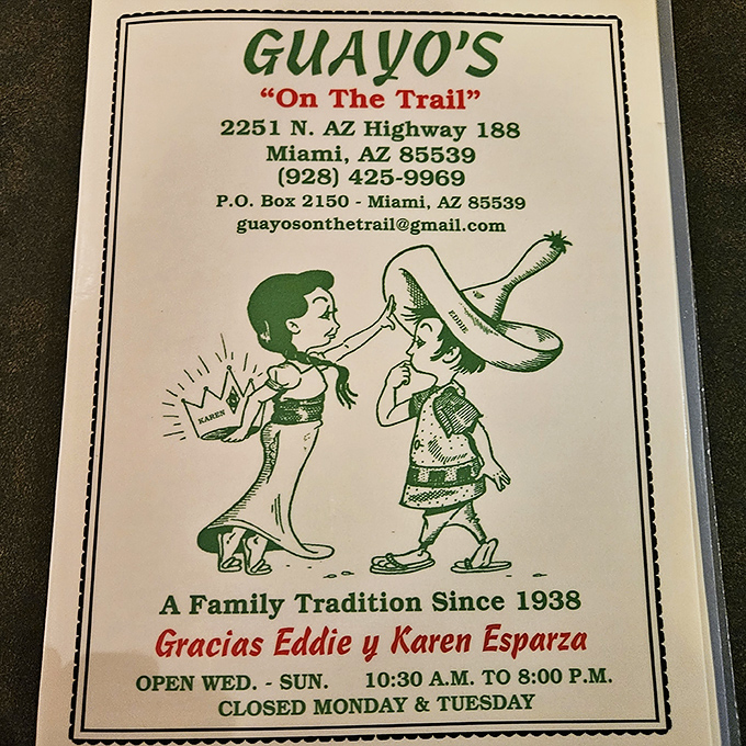 More than just business hours &ndash; this menu cover tells the story of a family tradition that's been serving the community since FDR was president.