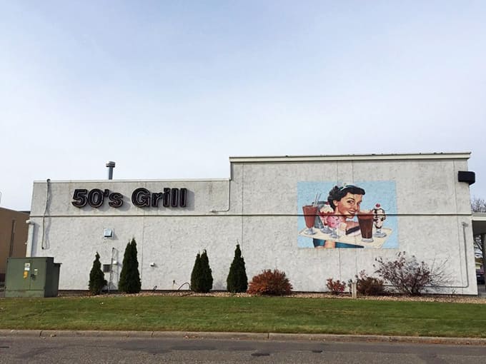 The exterior mural captures the spirit of the era perfectly, celebrating simpler times and hearty meals.