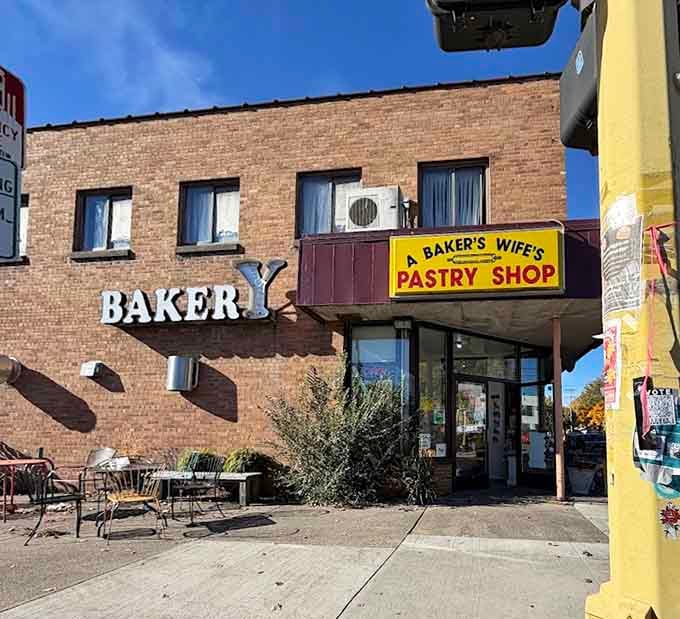 The exterior of A Baker's Wife on a perfect day, looking exactly like the kind of place where magic happens daily.