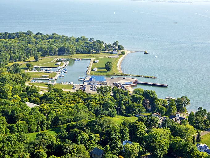 The marina dots the shoreline like a string of pearls, where boats bob gently in Lake Champlain's embrace.