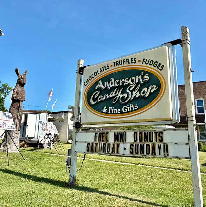 The welcoming sign promises chocolates, truffles, and fudges, basically everything your sweet tooth has been dreaming about all week.