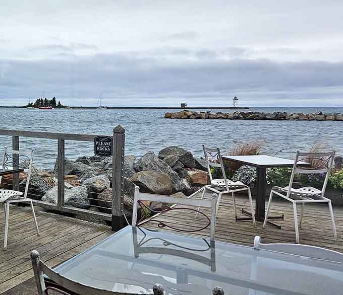 This view explains everything, when Lake Superior is your dining companion, even a simple meal becomes an unforgettable Minnesota moment worth savoring.