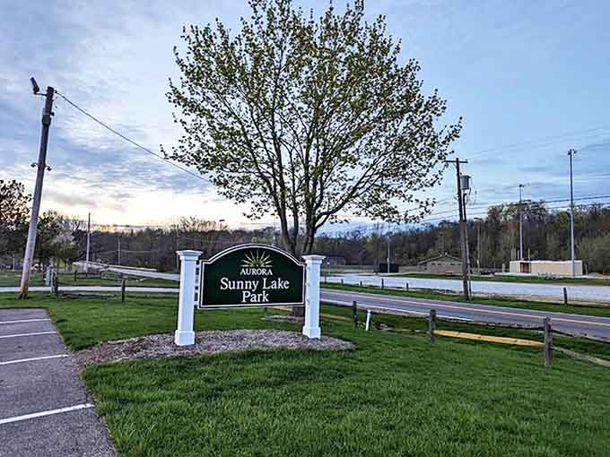 The welcoming entrance sign stands as a humble gateway to countless family memories waiting to be made.