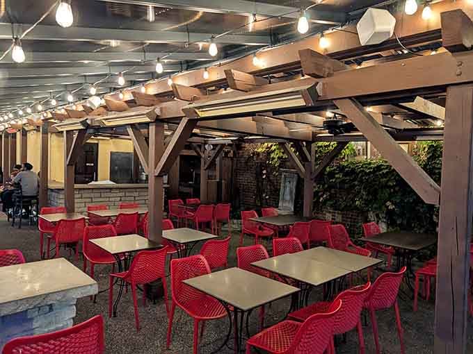 Outdoor seating that lets you enjoy your linguine while soaking up pleasant weather, because some meals taste even better under open sky.