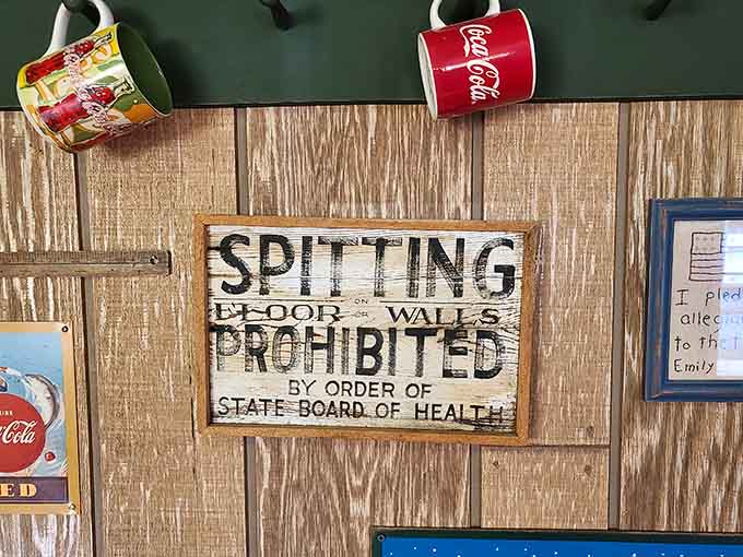 Classic Americana decorates every inch, from Coca-Cola nostalgia to quirky signs that make you grin while you wait.