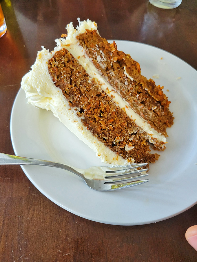 This carrot cake has developed its own following – three layers of moist spiced cake with cream cheese frosting that hits the sweet-tangy bullseye.