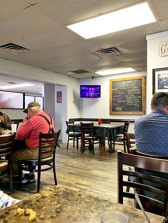 Choices, choices! The chalkboard menu is a work of art that'll make your stomach growl and your mind boggle. Chalkboard menu and television