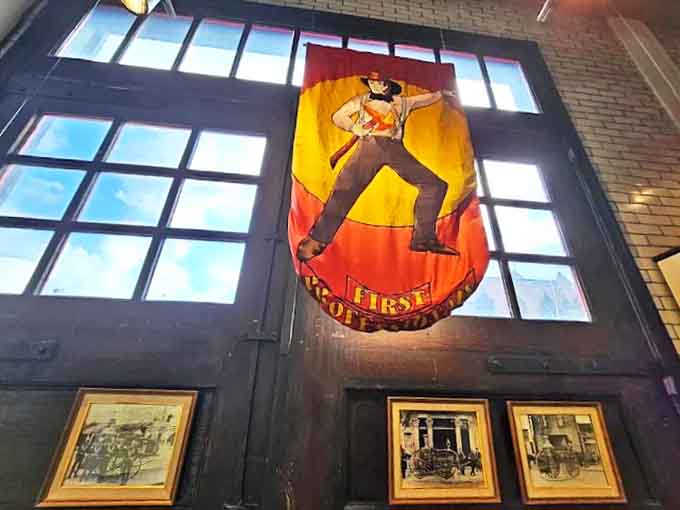 Museum Entrance Door: That vintage firefighter illustration captures it perfectly&mdash;one person running toward danger while everyone else runs away, the eternal firefighter's creed.