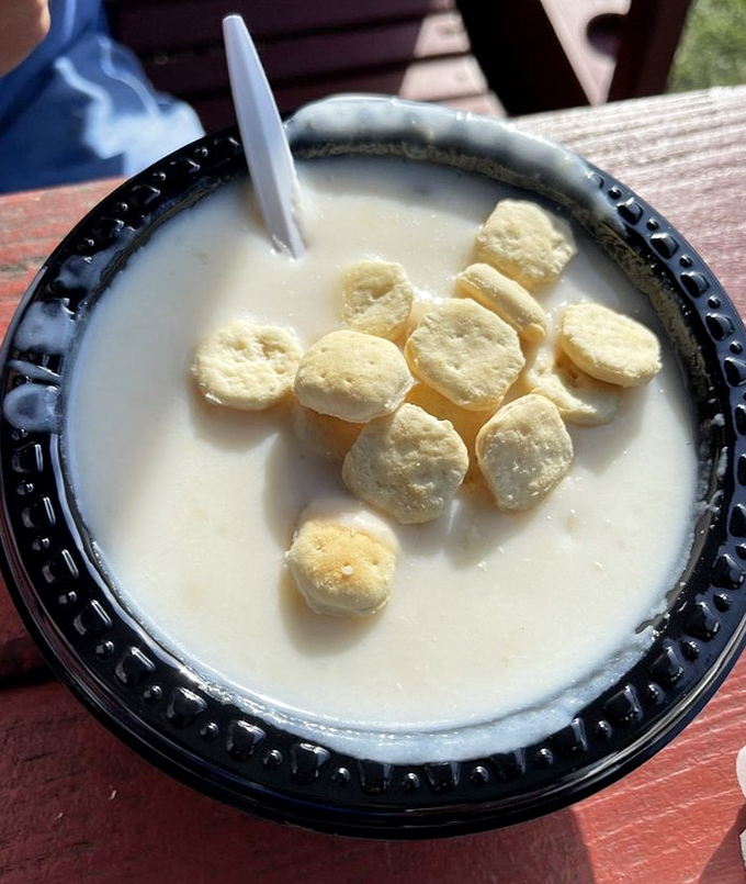 A bowl of coastal comfort! This clam chowder is like a warm, creamy hug for your taste buds.