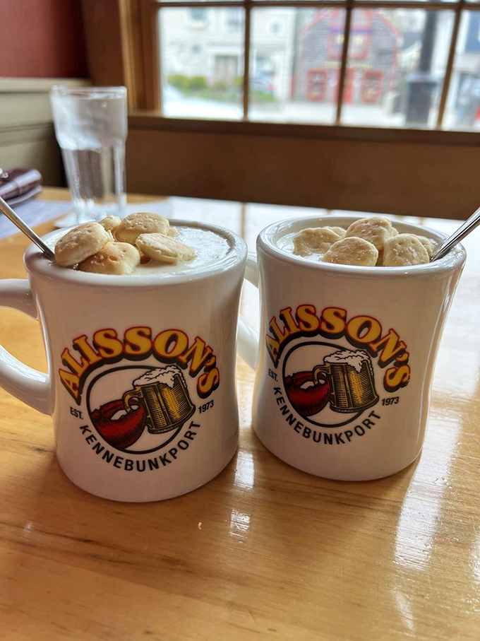 Double trouble, clam chowder style. These mugs are filled with more comfort than your grandmother's hugs, and twice as warming.