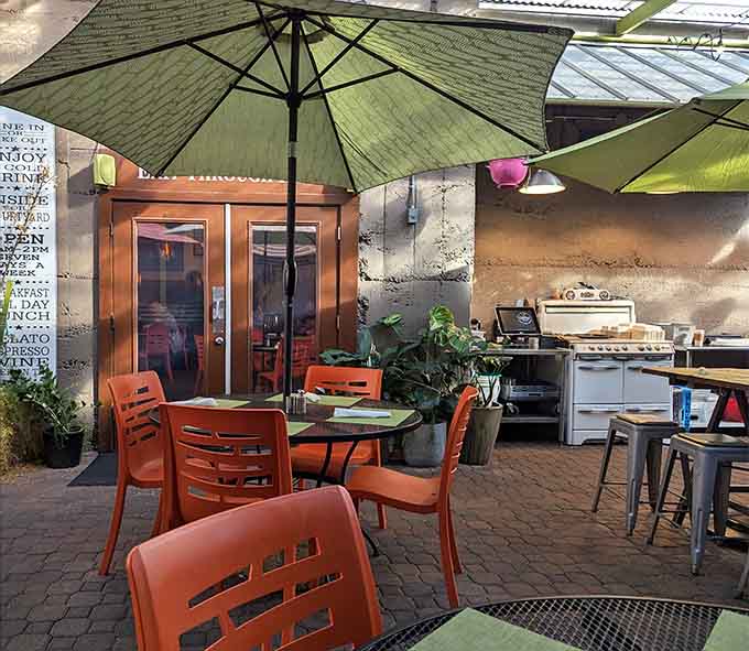 The outdoor courtyard offers a peaceful escape where breakfast tastes even better under Arizona's generous sunshine and open sky.
