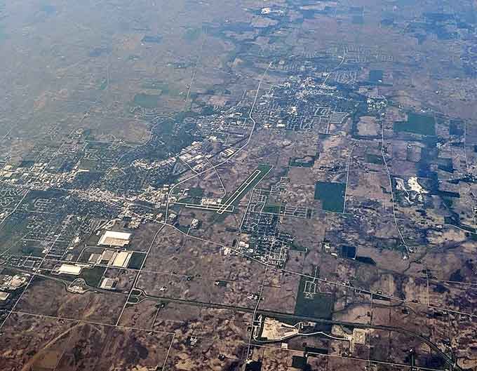 From above, DeKalb reveals itself as a genuine town with character, not just another highway exit with chain restaurants.