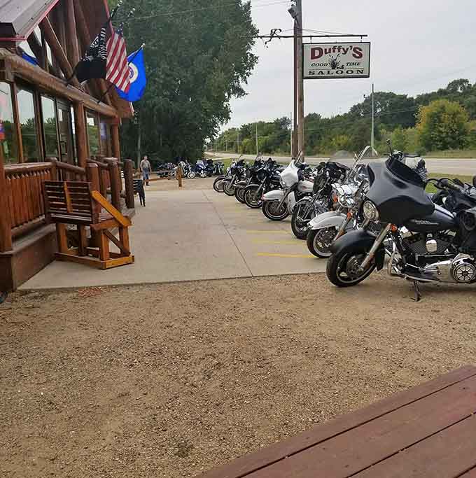 Motorcycles lined up outside signal that riders know a good thing when they find it, and Duffy's definitely qualifies.