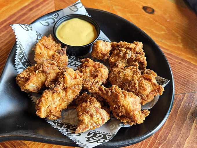 Fried chicken so perfectly golden and crisp, it makes you wonder if the kitchen somehow engineered the ideal crunch-to-juiciness ratio.