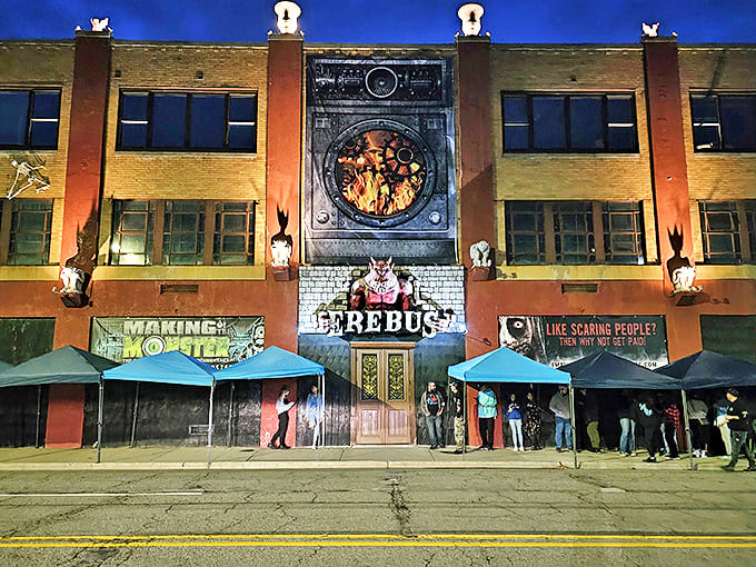 Front View: By day, Erebus might look almost innocent – until you notice those demonic figures watching from above.