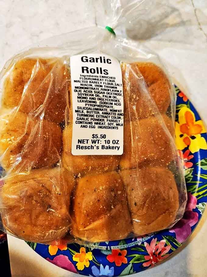 Garlic rolls packaged with the confidence of something that knows it will be devoured within minutes of purchase. No fancy marketing needed.