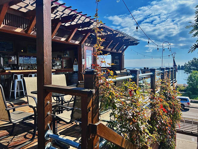 Outdoor seating with Lake Superior views proves that sometimes the perfect meal needs nothing more than good food, fresh air, and great company.