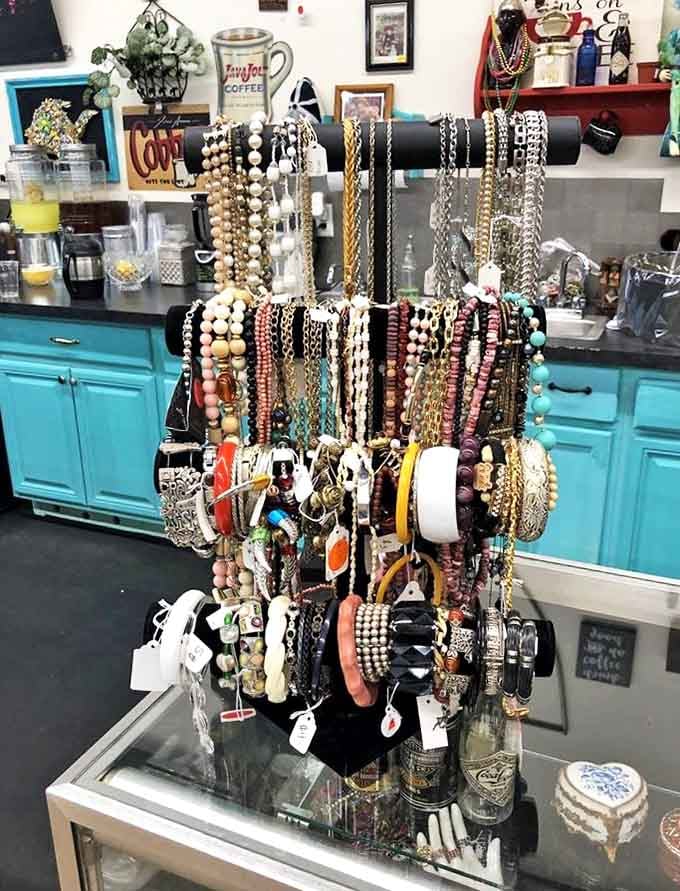 This jewelry display holds more sparkle than a disco ball and more variety than most people's entire accessory collections combined.