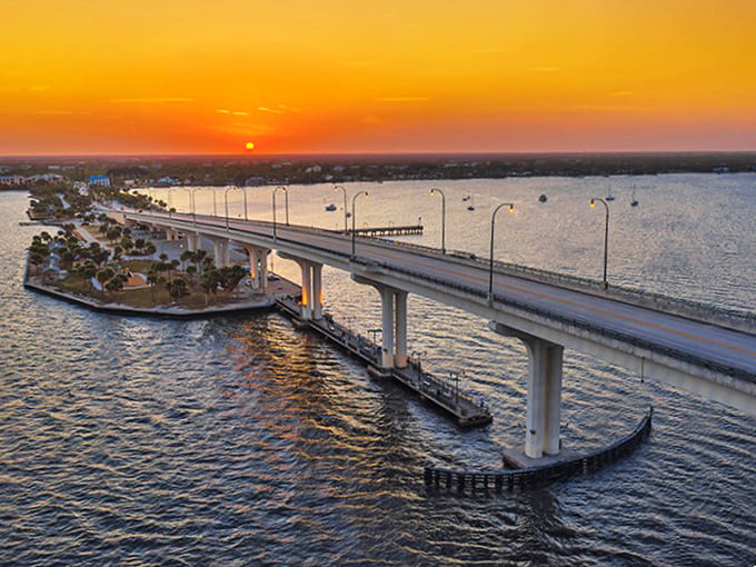 The stunning Jensen Beach causeway connects mainland to barrier island at sunset &ndash; Florida's version of a rainbow bridge to paradise.