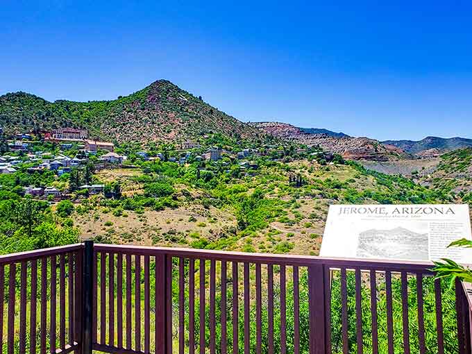 The panoramic views from Jerome's elevation reveal why people endured harsh conditions to build here, with the Verde Valley spreading below like a geological masterpiece painted in desert colors.