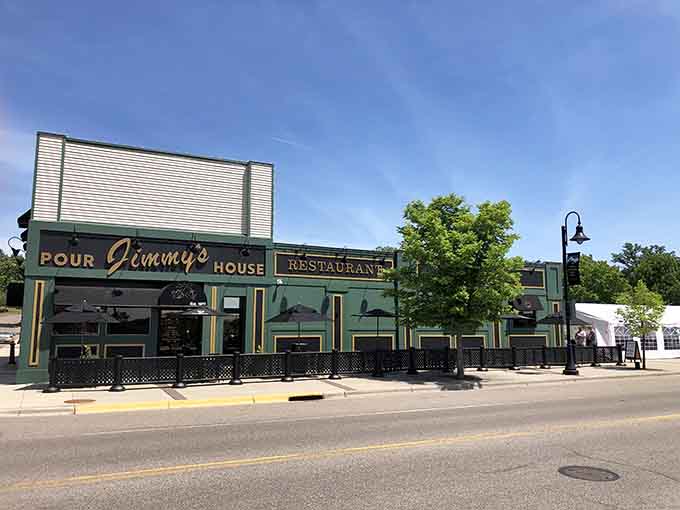 The full exterior shot shows Jimmy's Pour House in all its glory, a Sauk Rapids institution that's been feeding the community since 1977.