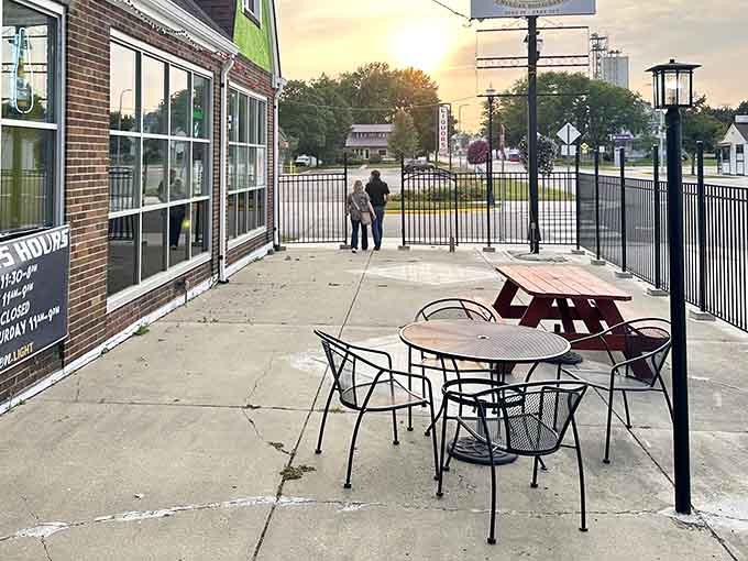 The patio seating offers the perfect spot for enjoying Minnesota's fleeting warm weather while contemplating whether to order another round of tacos.