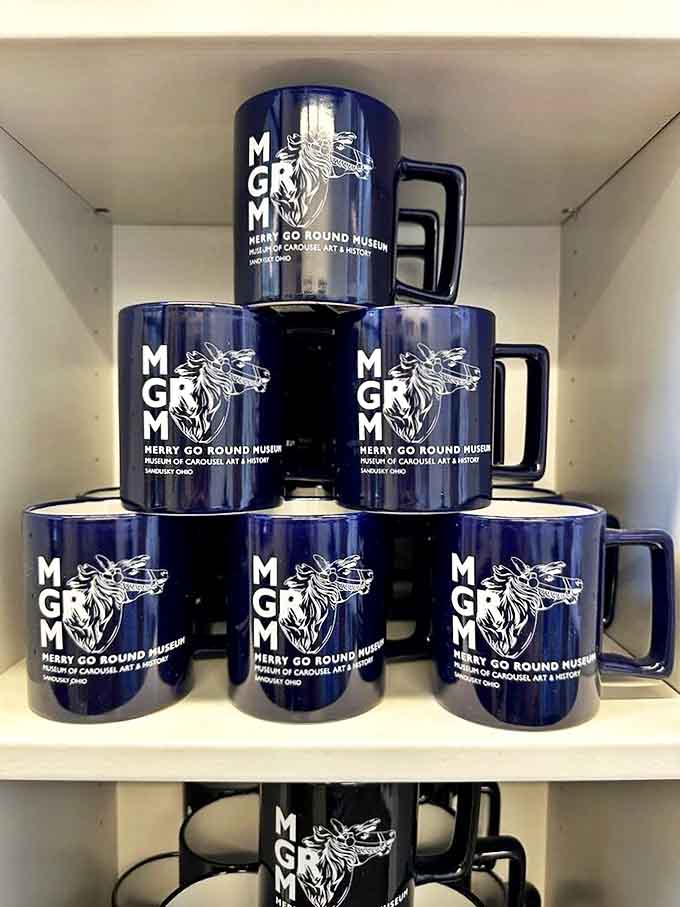 Take the magic home! These deep blue mugs let you sip your morning coffee with a side of nostalgia and carousel memories.