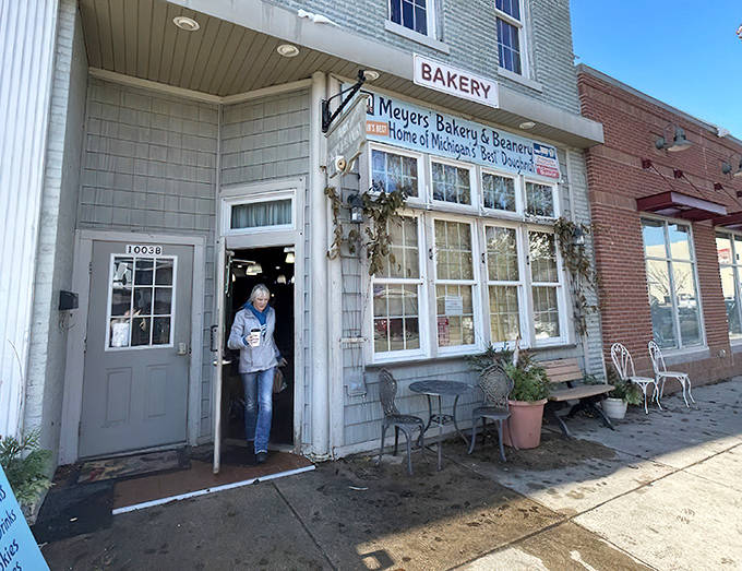 A few outdoor seats offer the perfect perch for people-watching while savoring Michigan's finest donuts on a pleasant Fairview morning.